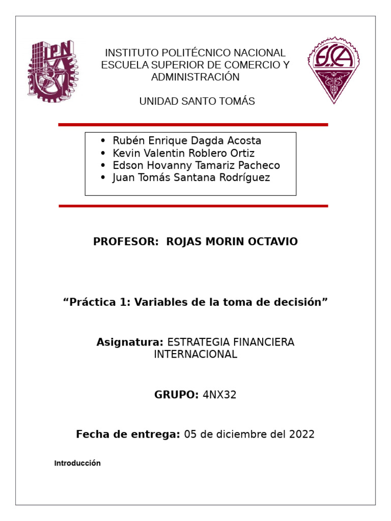 U1 A2 PR Ctica 1 Variables de La Toma de Decisi N EFI EQUIPO 2 | PDF | Business | México