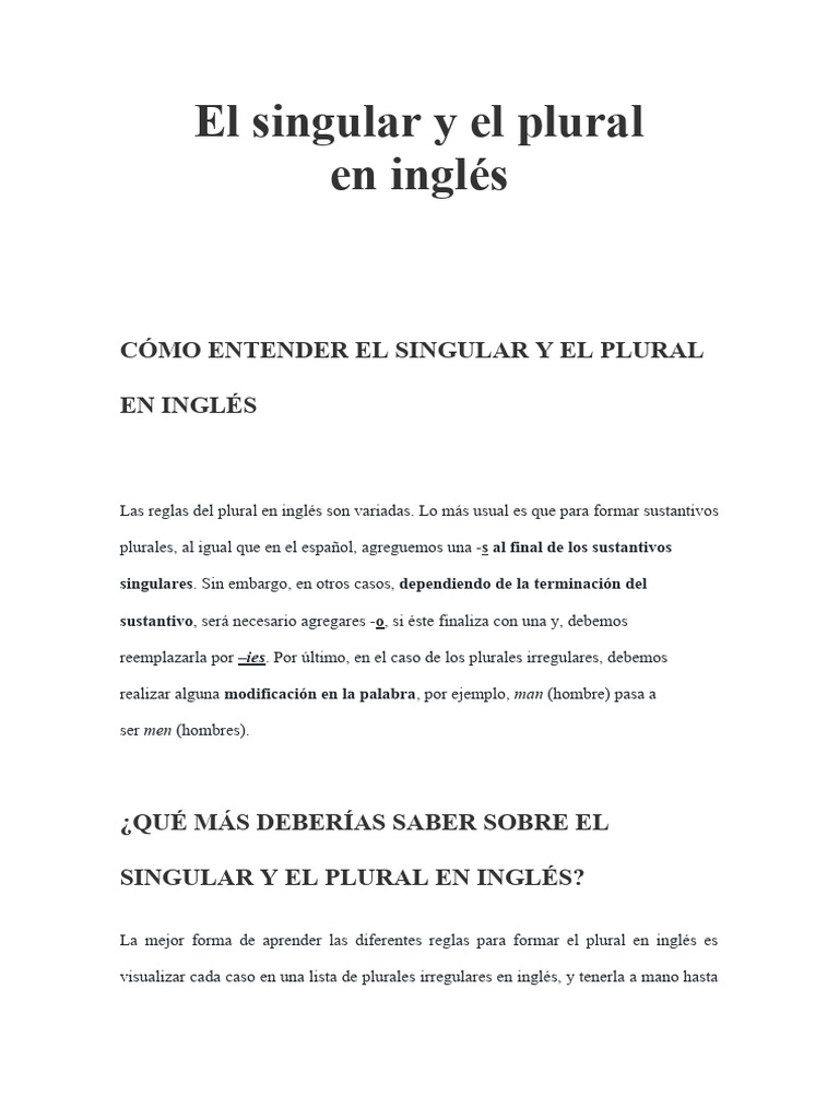 El Singular y El Plural | PDF | Plural | Sustantivo