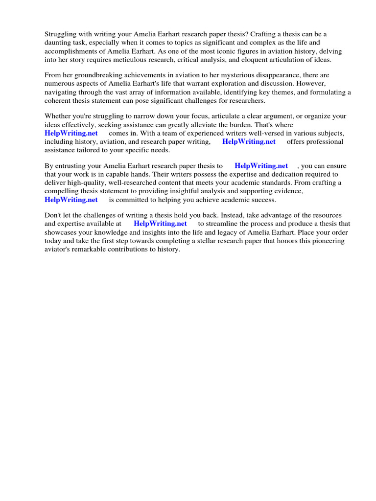 Amelia Earhart Research Paper Thesis | PDF