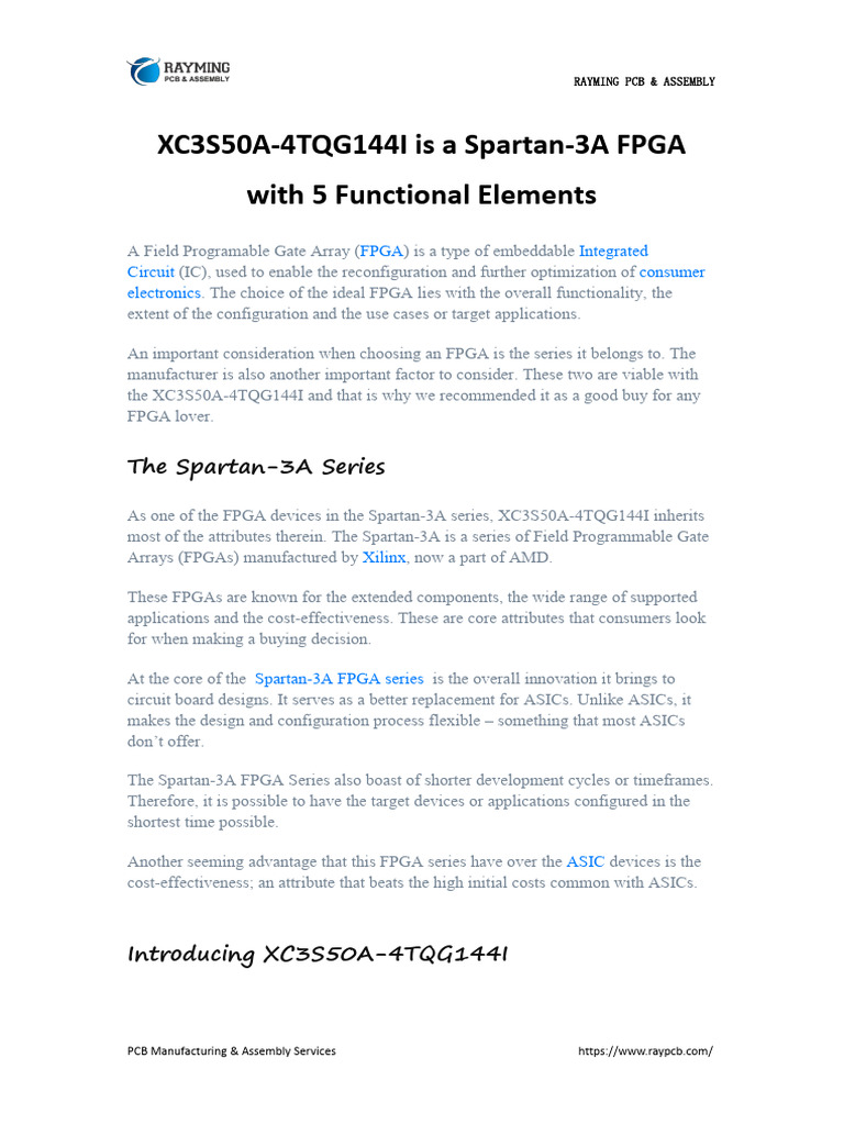 XC3S50A-4TQG144I Is A Spartan-3A FPGA With 5 Functional Elements ... XC3S50A-4TQG144I Is A Spartan-3A FPGA With 5 Functional Elements ...