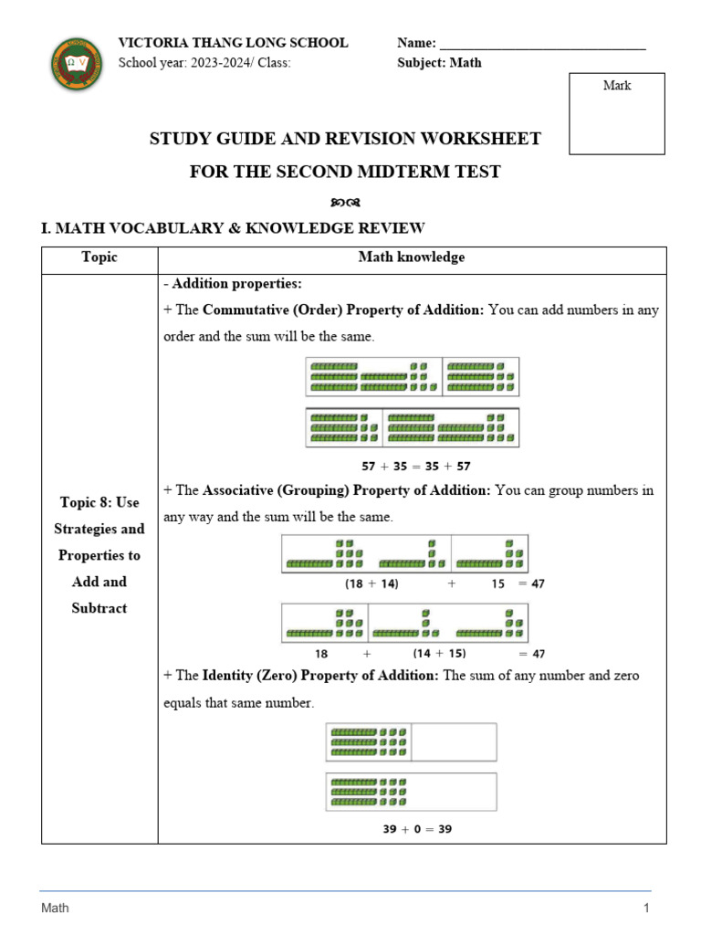 G3 - Math - Study - Guide - 2nd - Midterm Test | PDF | Multiplication ...