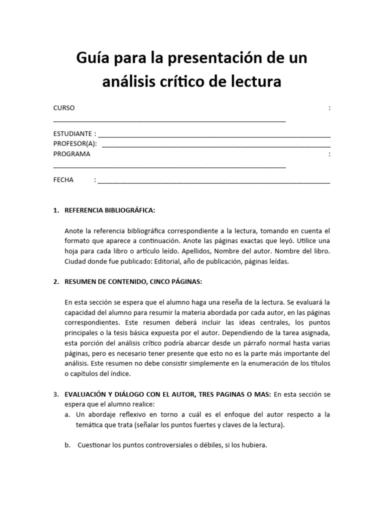 Análisis Crítico de Lectura: Guía Completa | PDF | Citación ...