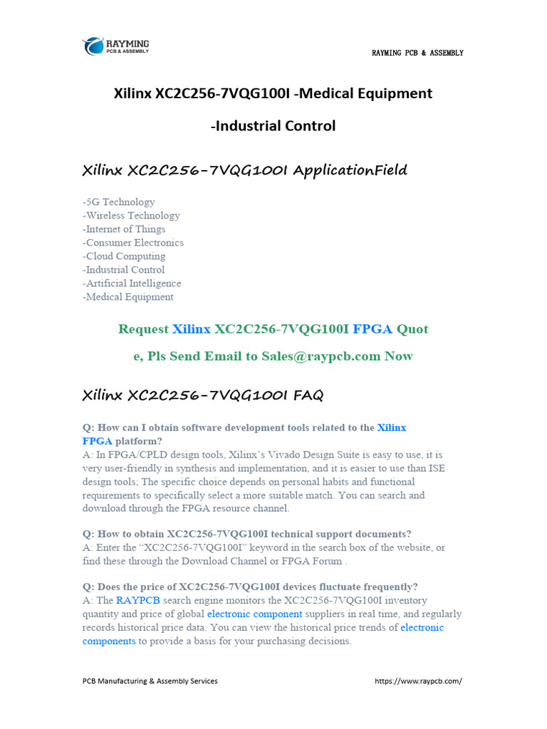 Xilinx XC2C256-7VQG100I - Medical Equipment - Industrial Control | PDF