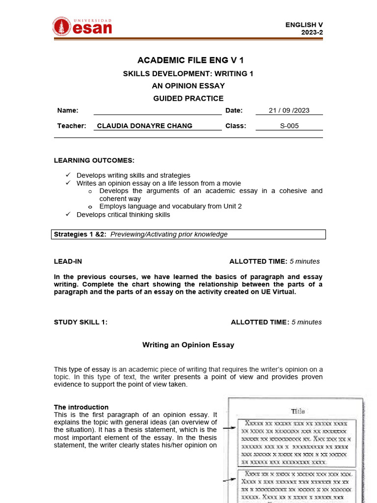Eng V Af 1 Guided Practice - Writing 1 2023-2 | PDF | Essays | Paragraph