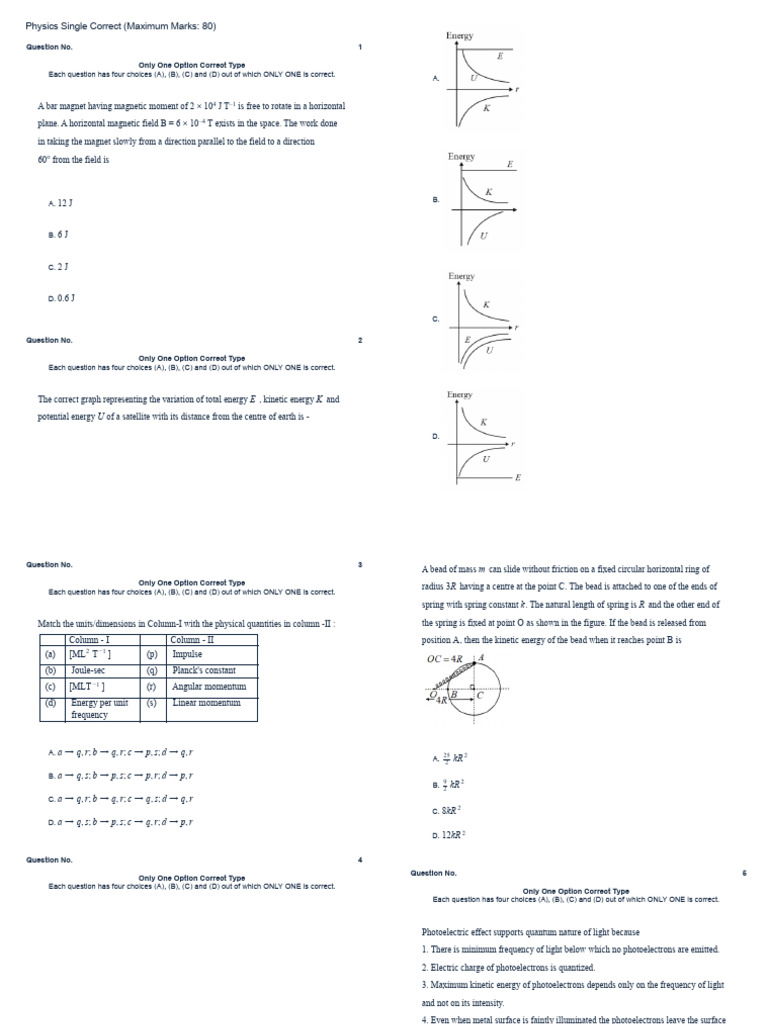 Physics MCQs with Single Correct Answers | PDF | Photoelectric Effect | Materials Science