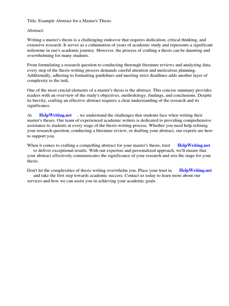 Example Abstract Master Thesis | PDF | Thesis | Abstract (Summary) Example Abstract Master Thesis | PDF | Thesis | Abstract (Summary)