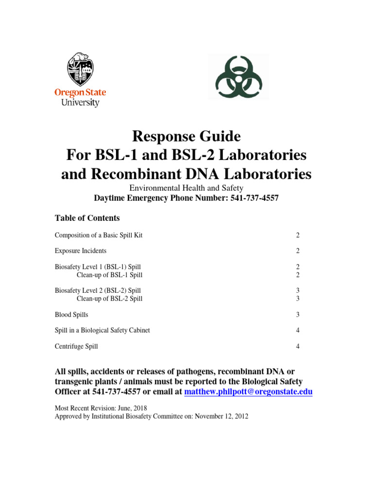 Biosafety Response Guide | PDF | Personal Protective Equipment | Disinfectant