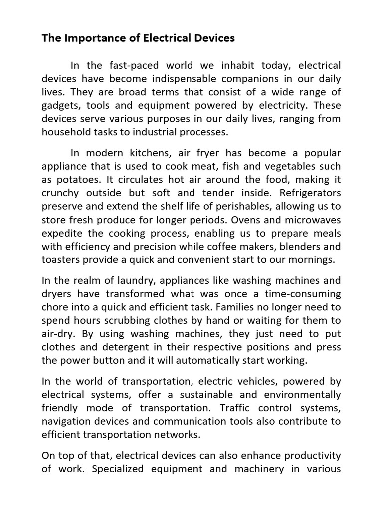 The Importance of Electrical Devices | PDF | Home Appliance