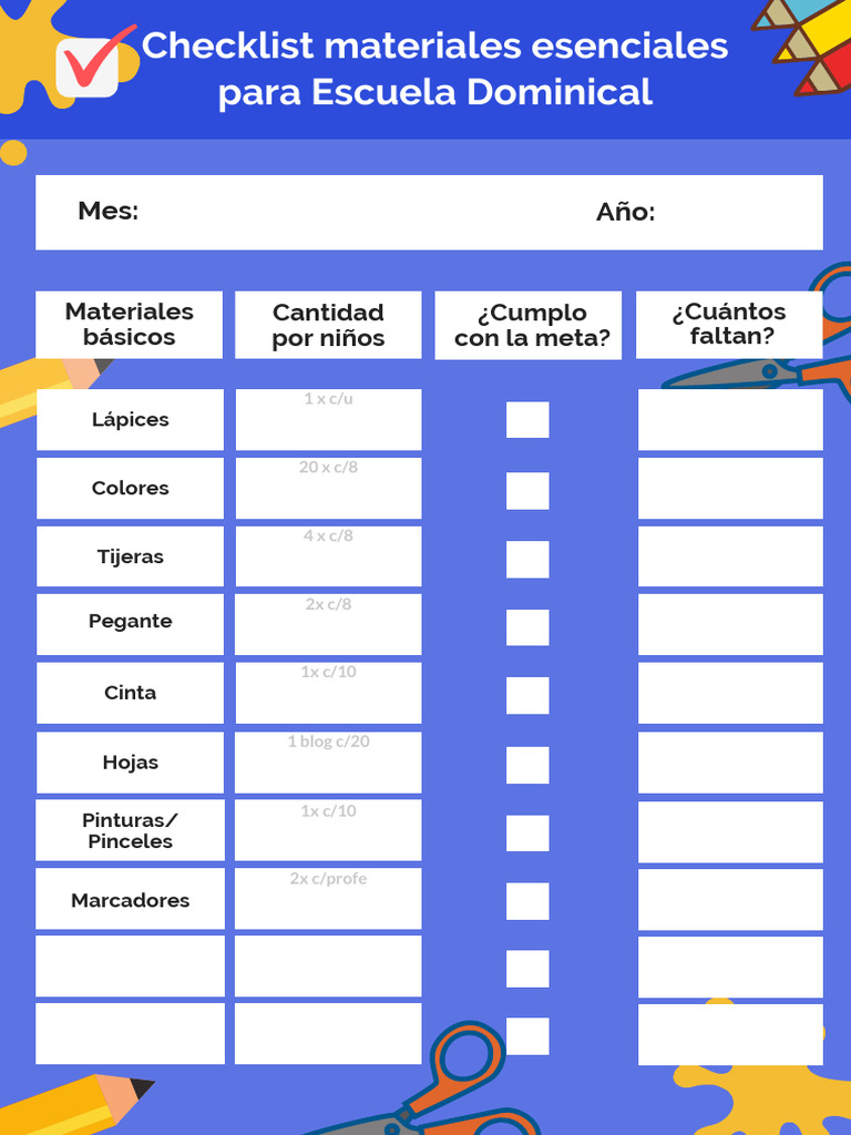 Checklist de Materiales Escuela Dominical | PDF