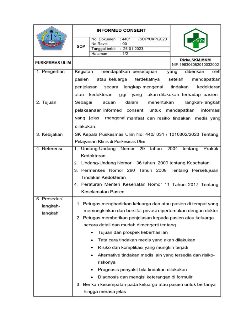 3.1.1b SOP INFORMED CONSENT | PDF | Hukum | Sains & Matematika