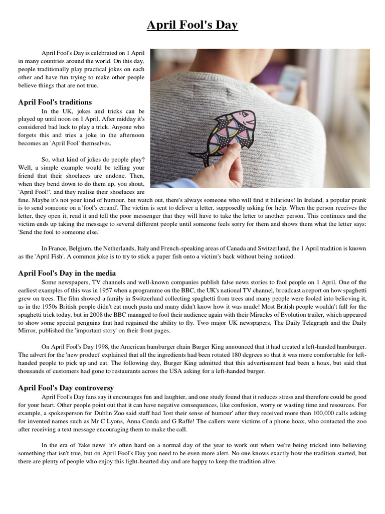 April Fool's Day - Activity | PDF | Hamburgers | Entertainment