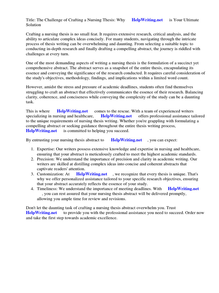 Nursing Thesis Abstract Writing Help | PDF | Breastfeeding | Nursing