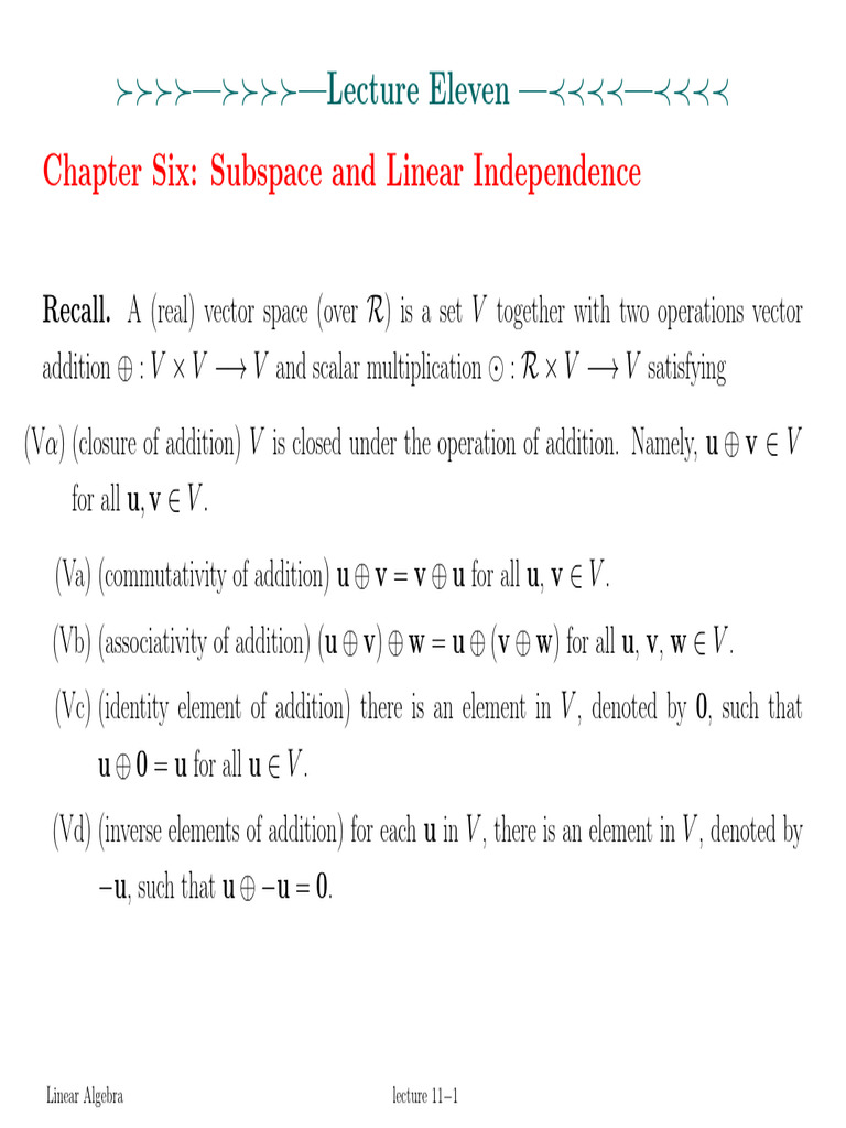 Lecture11 Student | PDF | Linear Subspace | Vector Space