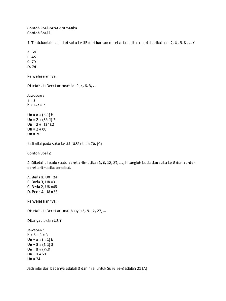 Contoh Soal Deret Aritmatika | PDF