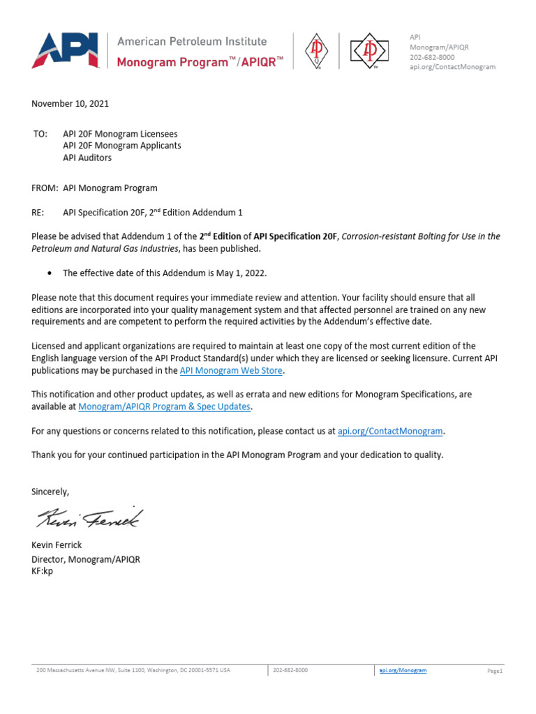 API Specification 20F 2nd Edition Addendum 1 Update 2021108 | PDF ...