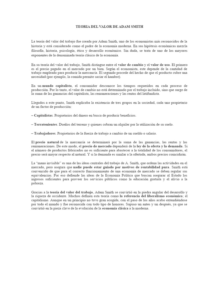 Teoría Del Valor de A. Smith | PDF | Salario | Capitalismo