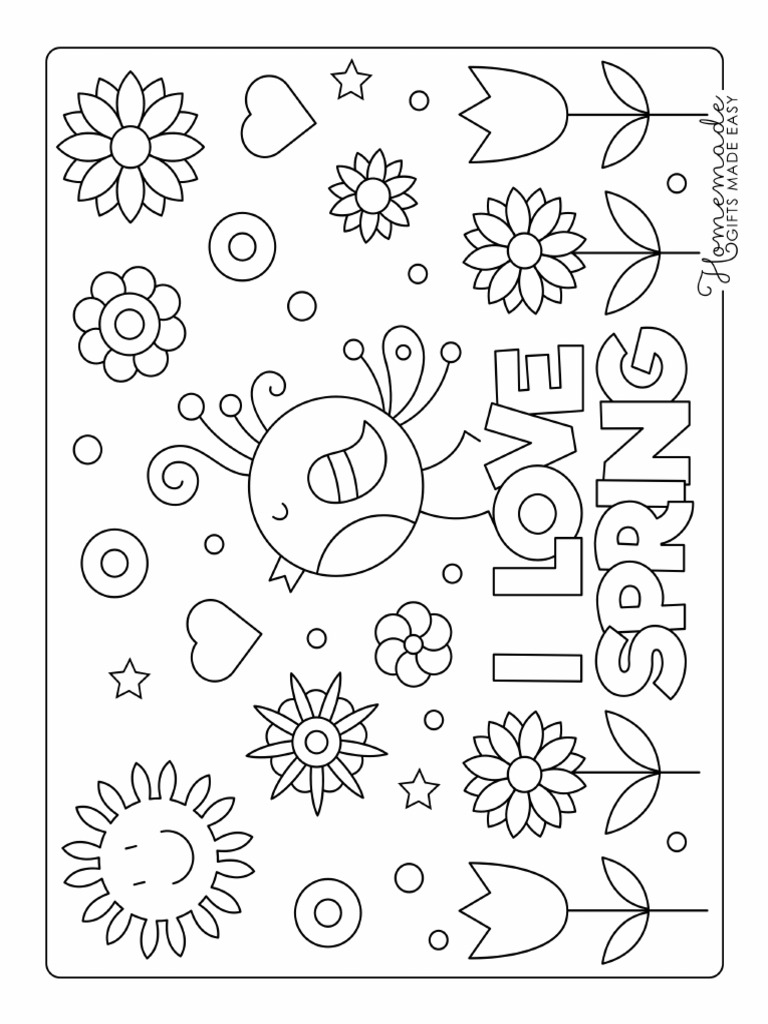 Spring Coloring Pages I Love Spring Poster To Color | PDF