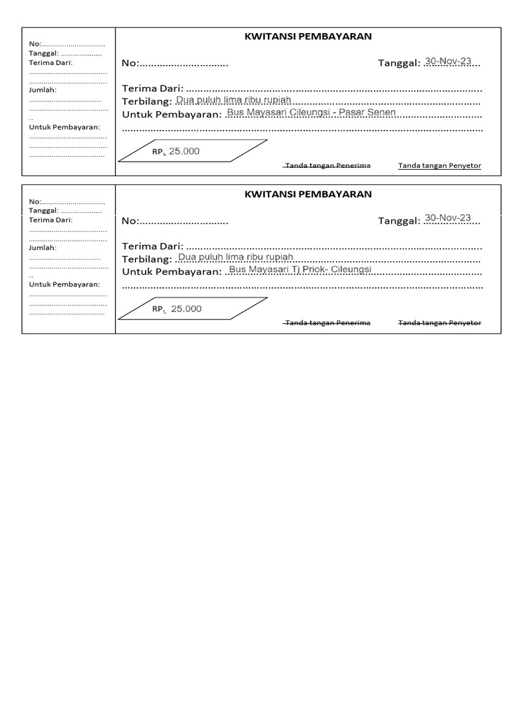 Contoh Kwitansi Sewa Bus Pariwisata | PDF