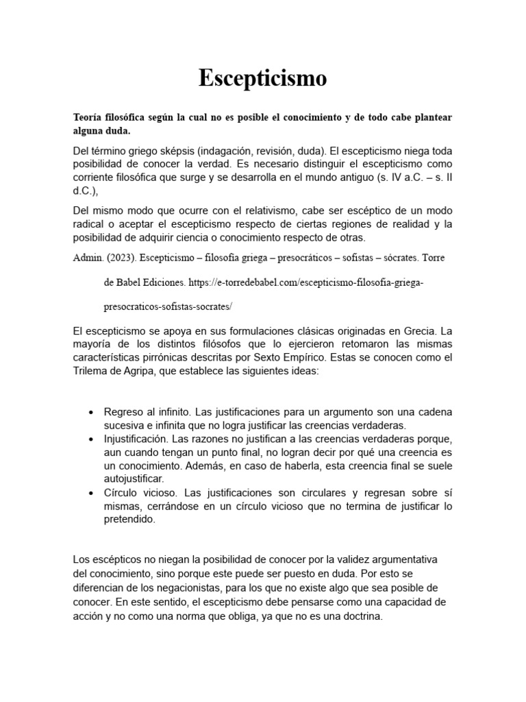 Escepticismo 1 | PDF | Escepticismo | Conocimiento