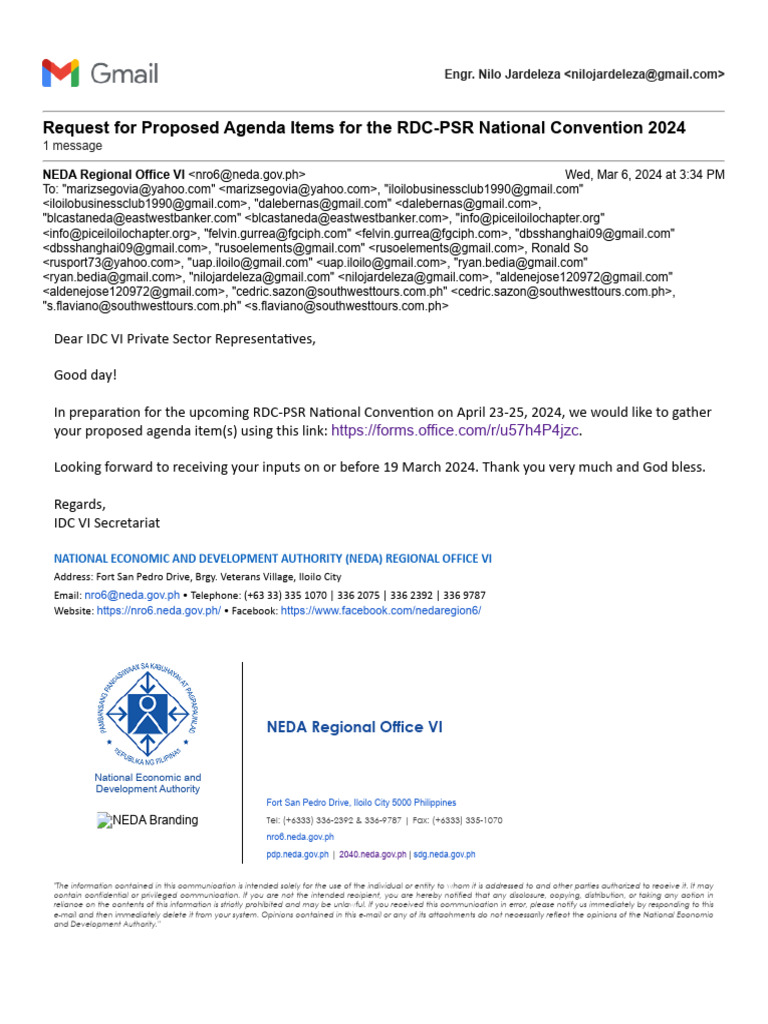 Gmail - Request For Proposed Agenda Items For The RDC-PSR National Convention 2024 | PDF ...