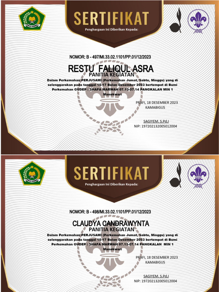 Sertifikat Pramuka | PDF