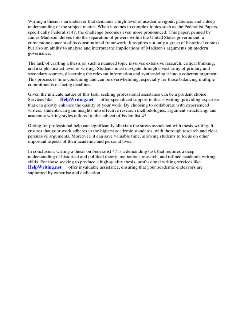 Federalist 47 Thesis PDF The Federalist Papers James Madison