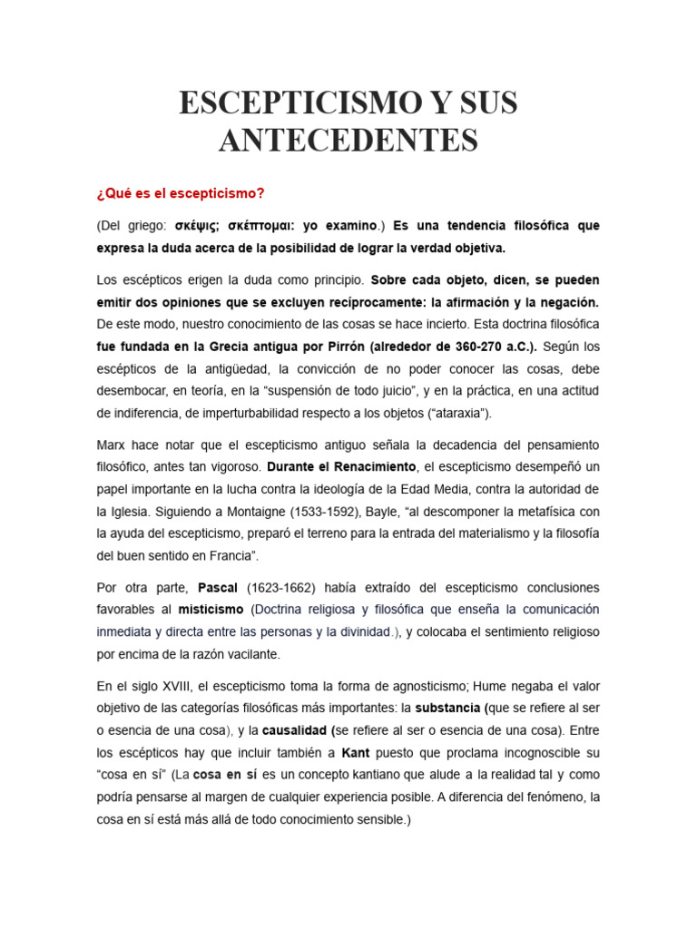 ESCEPTICISMO Y SUS ANTECEDENTES | PDF | Escepticismo | Conocimiento