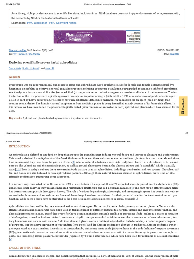 Exploring Scientifically Proven Herbal Aphrodisiacs - PMC | PDF ...