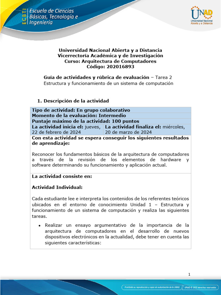 Guía de Actividades y Rúbrica de Evaluación - Unidad 1 - Tarea 2 - Estructura y Funcionamiento ...