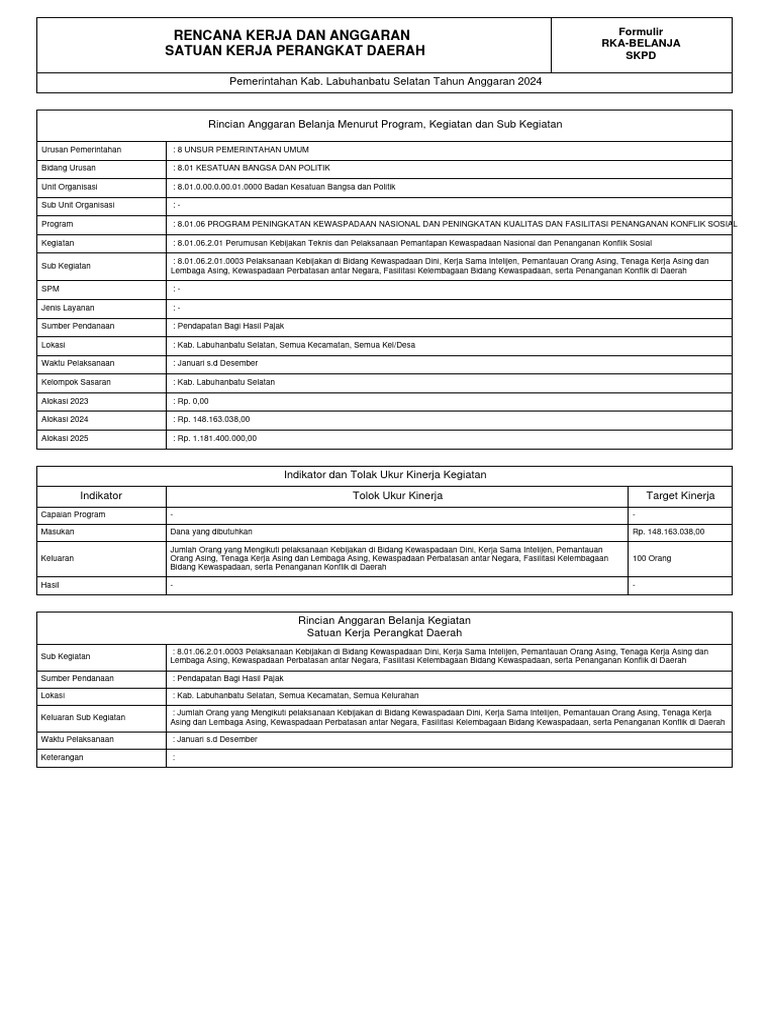 Rencana Kerja Dan Anggaran Satuan Kerja Perangkat Daerah: Formulir Rka-Belanja SKPD | PDF ...