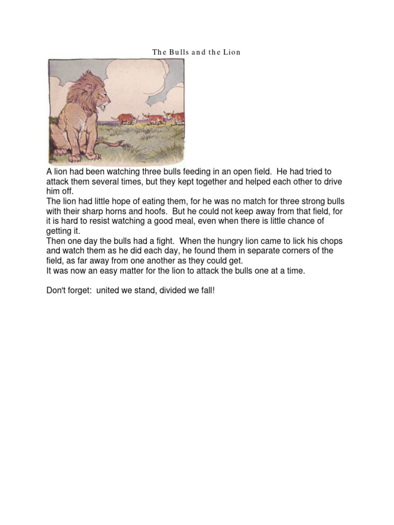 The Bulls and the Lion fable | PDF