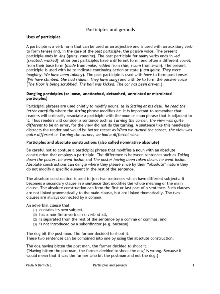 Uses of Participles and Gerunds | PDF | Clause | Adjective