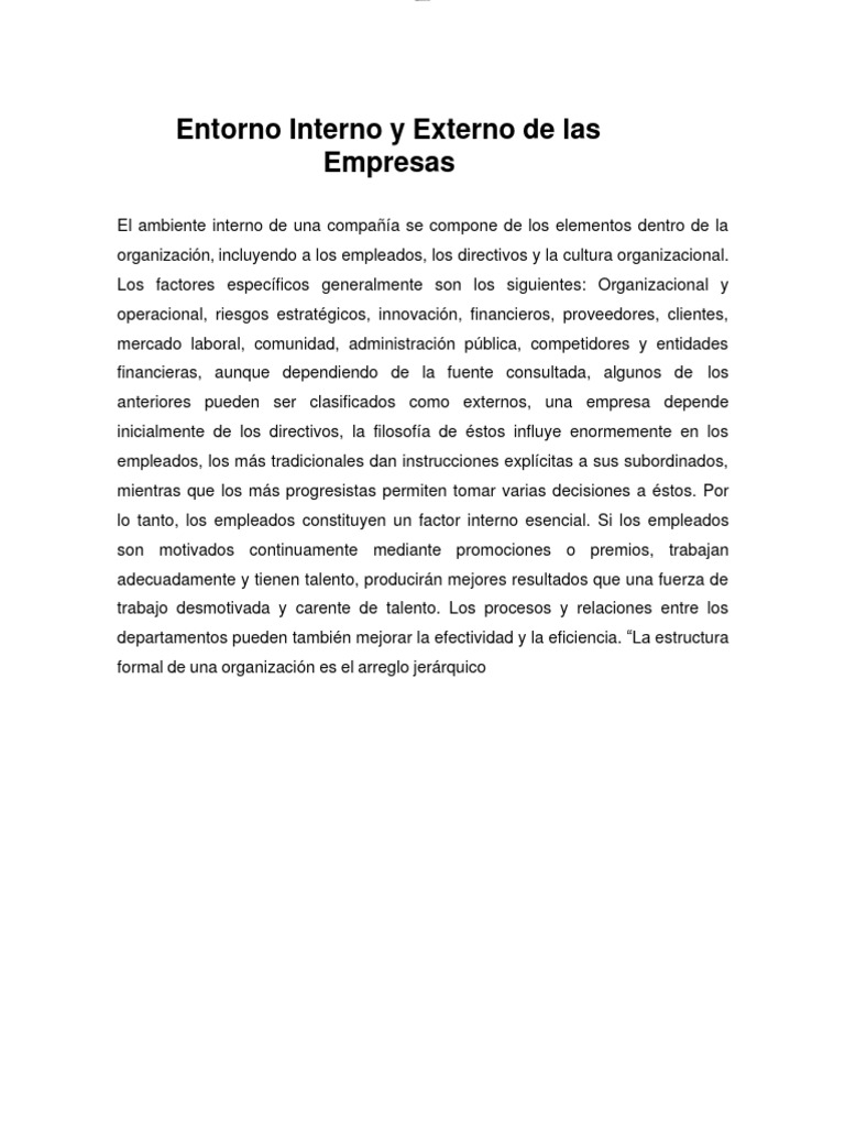 Análisis del Entorno Empresarial Interno y Externo | PDF | Business ...