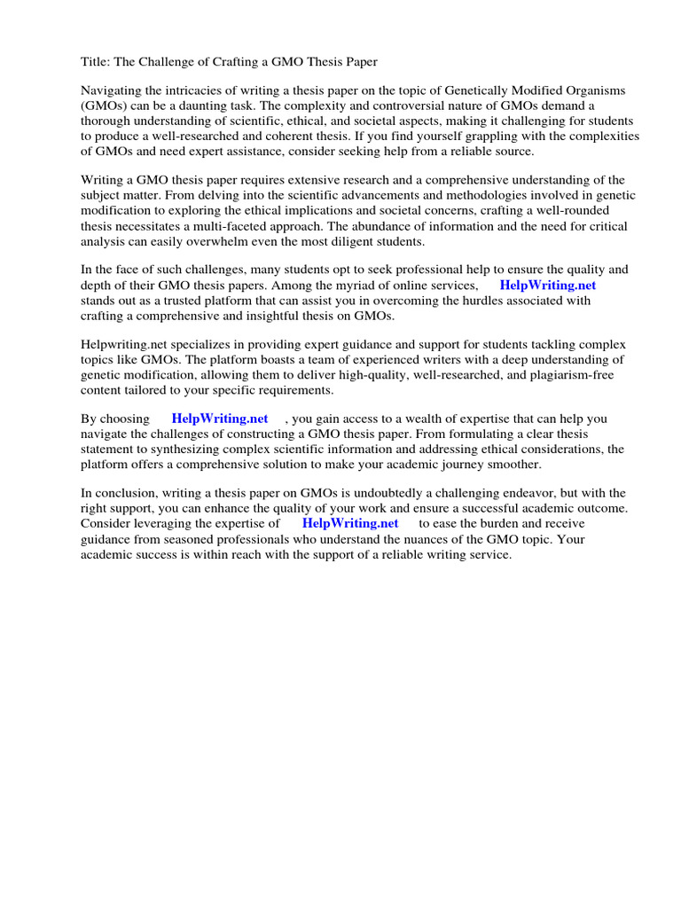 Gmo Thesis Paper | PDF | Genetically Modified Organism | Genetic Engineering