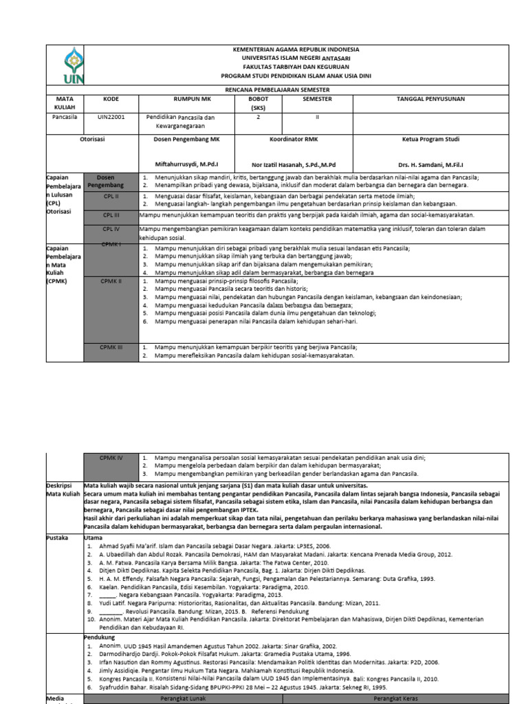 RPS Pancasila 20232024 | PDF