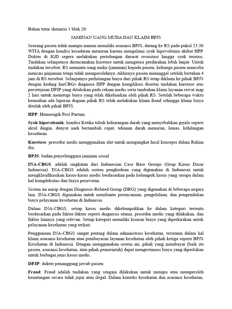 Bahan Tutor Skenario 1 Blok 20 | PDF