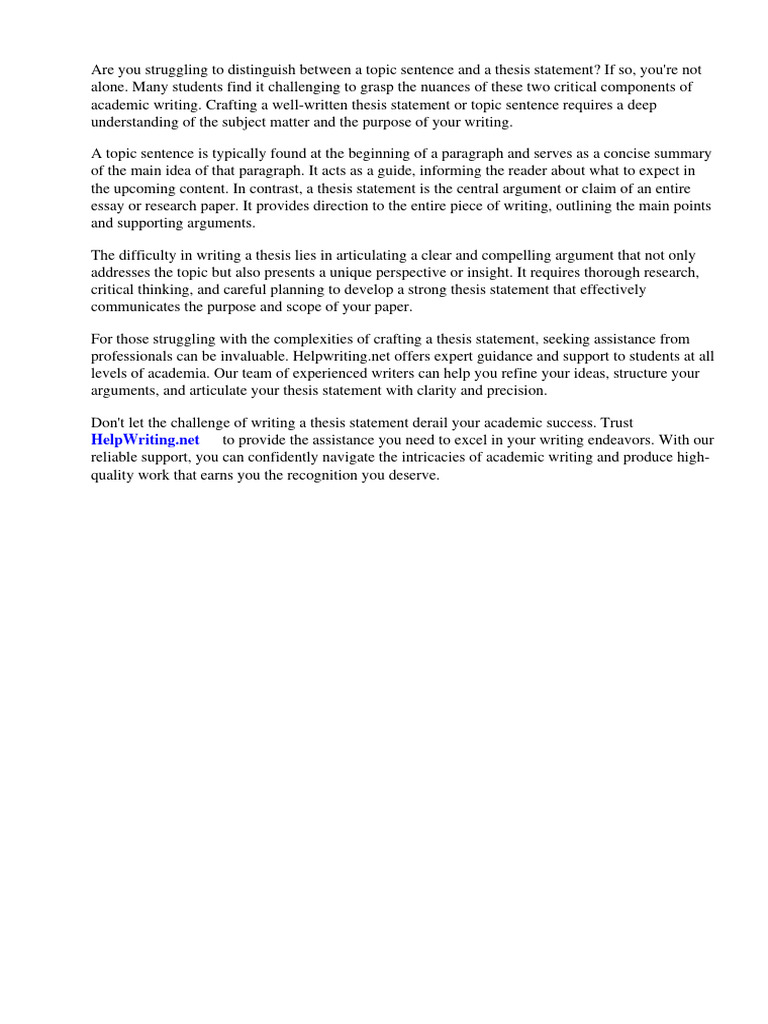 Topic Sentence Vs Thesis Statement | PDF | Thesis | Essays