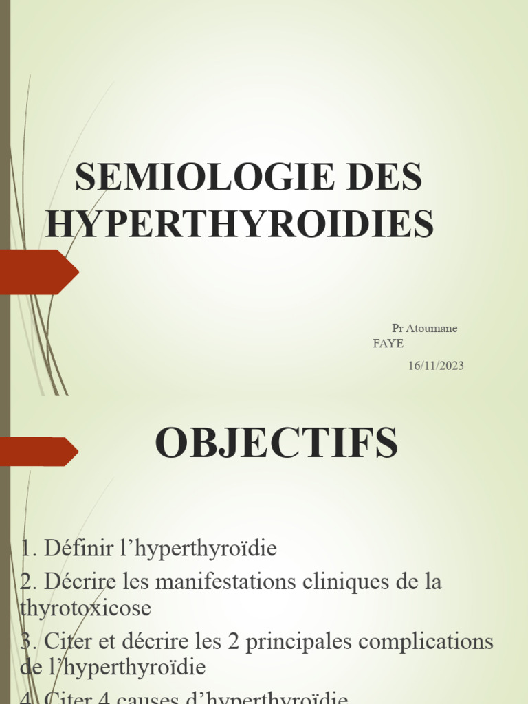 Semiologie Des Hyperthyroidies | PDF | Hyperthyroïdie | Médecine clinique