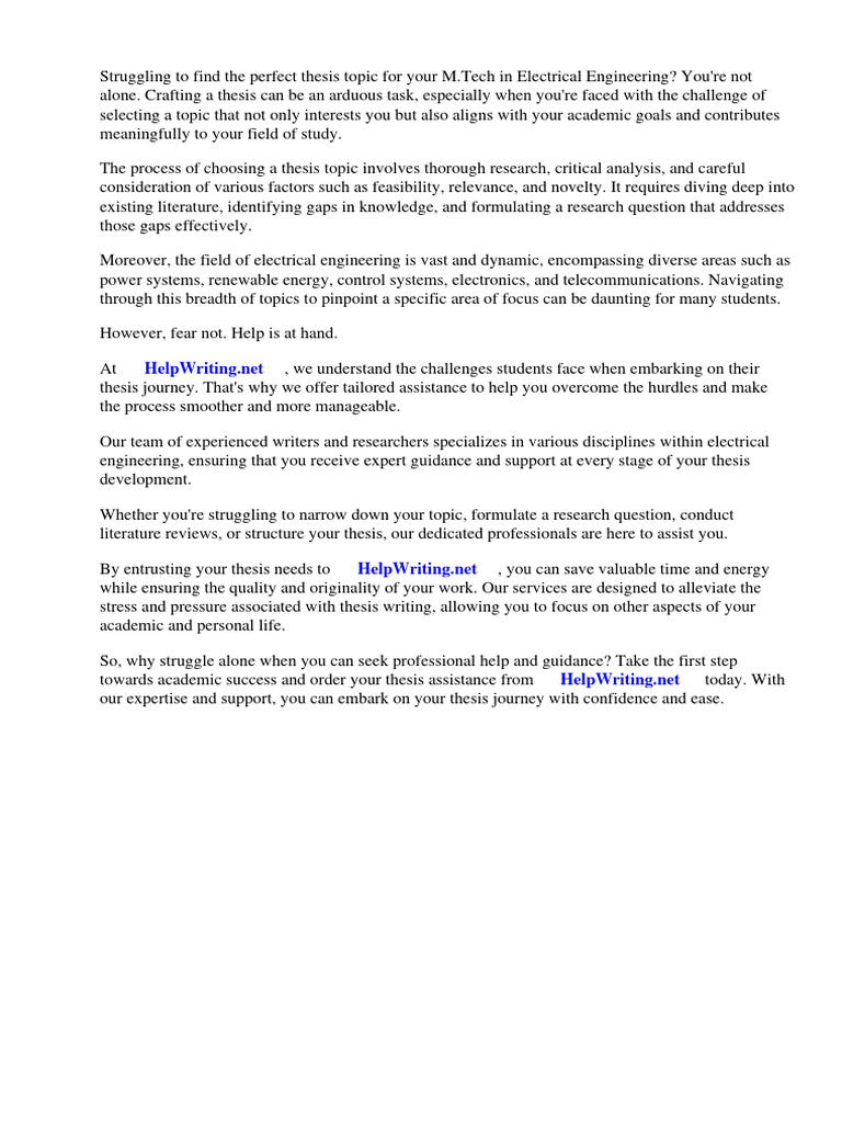 Thesis Topics For M.tech Electrical | PDF | Thesis | Engineering