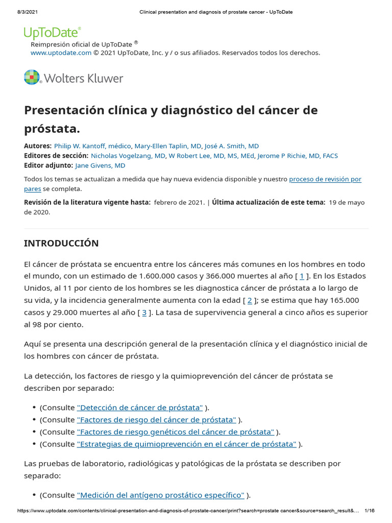 Clinical presentation and diagnosis of prostate cancer - UpToDate | PDF ...