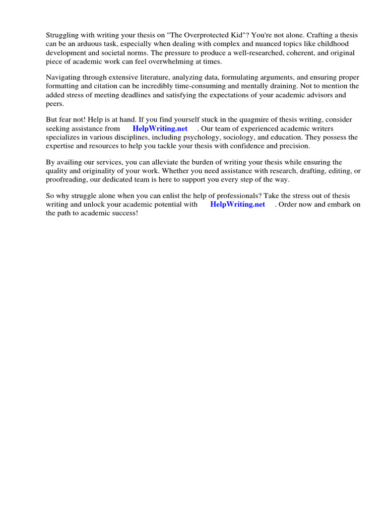 The Overprotected Kid Thesis | PDF | Parenting | Thesis