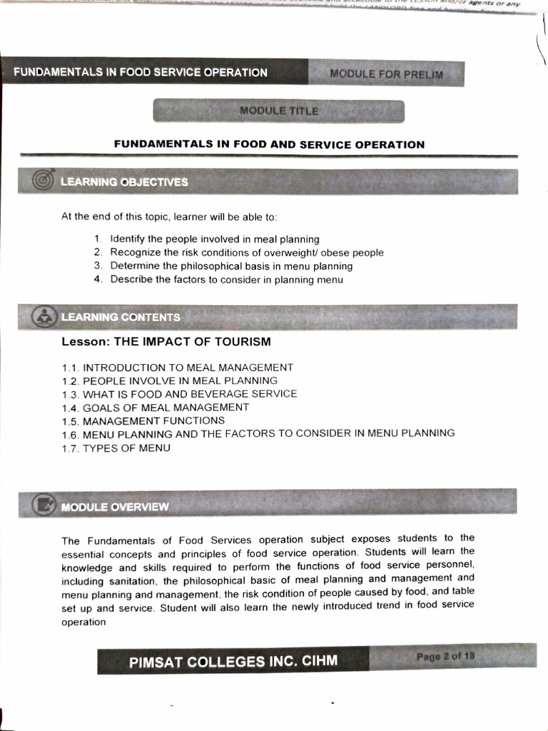 Fundamentals of Food Service Operations | PDF | Foodservice | Dietitian