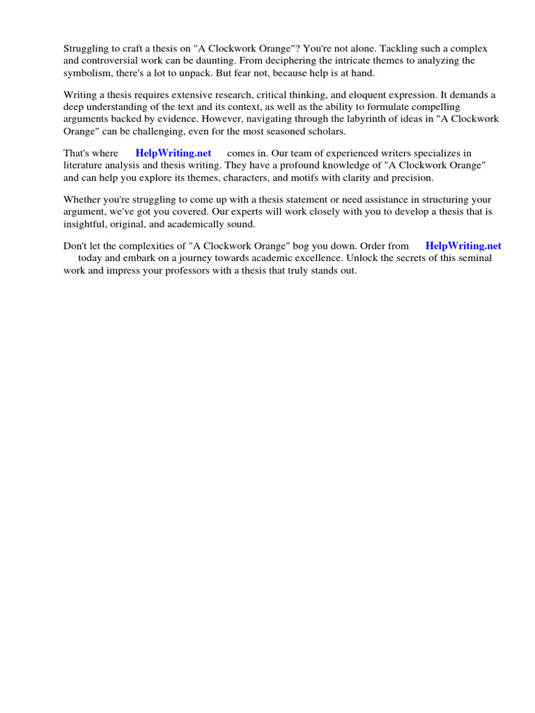 A Clockwork Orange Thesis Topics | PDF