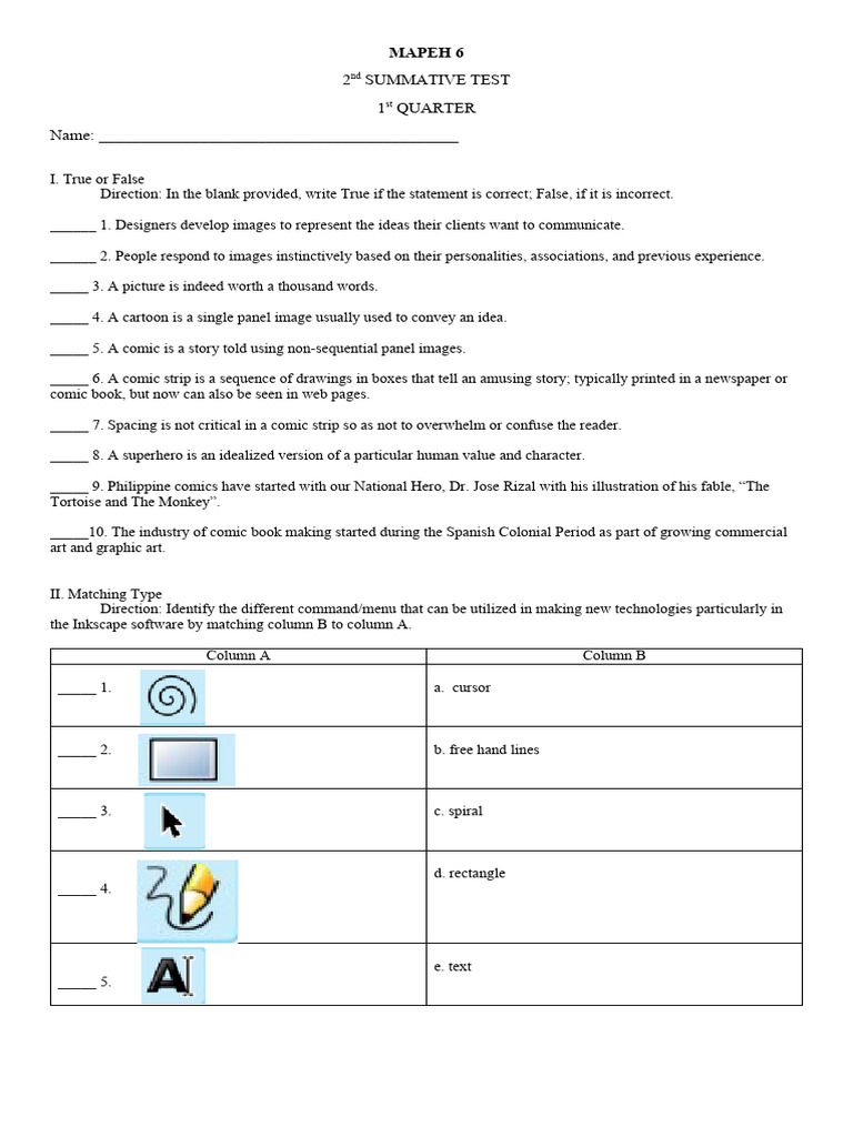 ST2 - Q1 - Mapeh 6 (A) | PDF | Cartoon | Comics