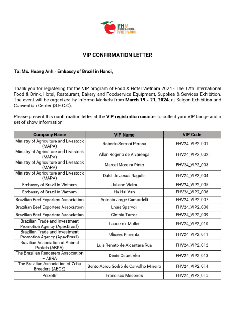 FHV24 - Confirmation Letter for VIP -Embassy of Brazil (2) | PDF ...