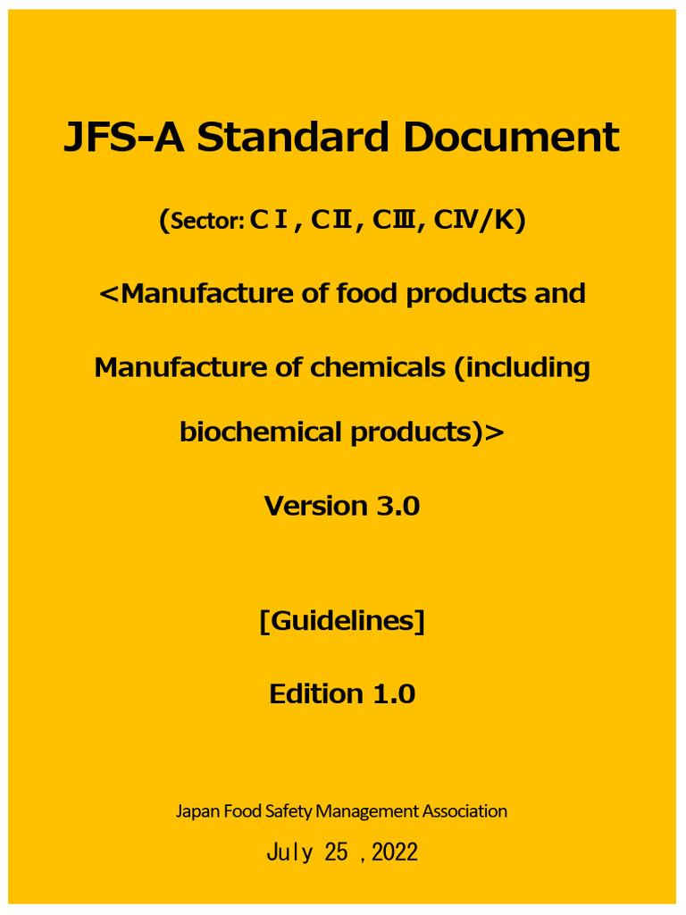 ENG - JFS-A Guideline Version3 - 0 - Edition1 - 0 | PDF | Food Safety ...