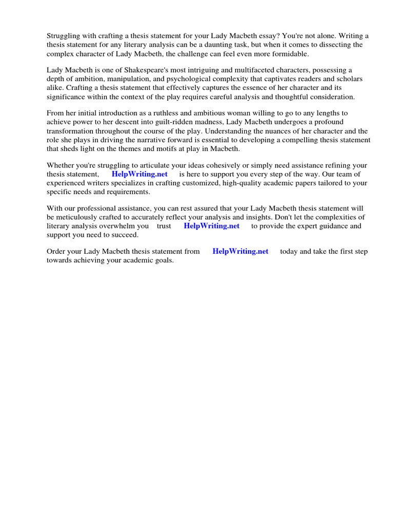 Lady Macbeth Thesis Statement | PDF | Macbeth