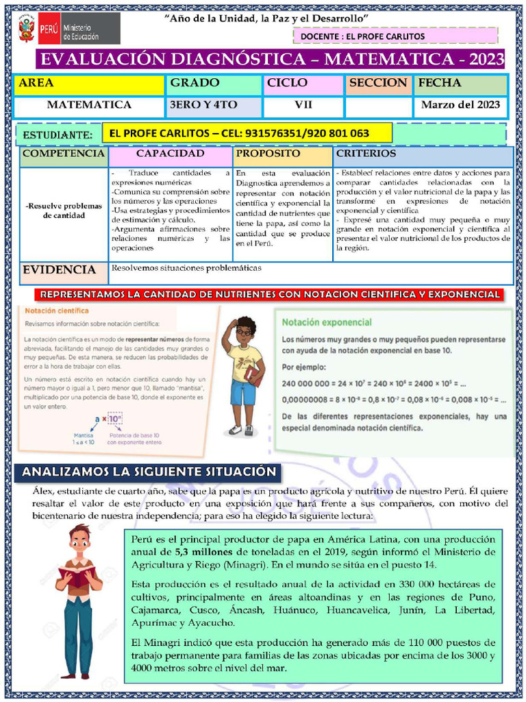 Evaluacion Diagnostica - 3ero y 4to Grado - Matematica | PDF