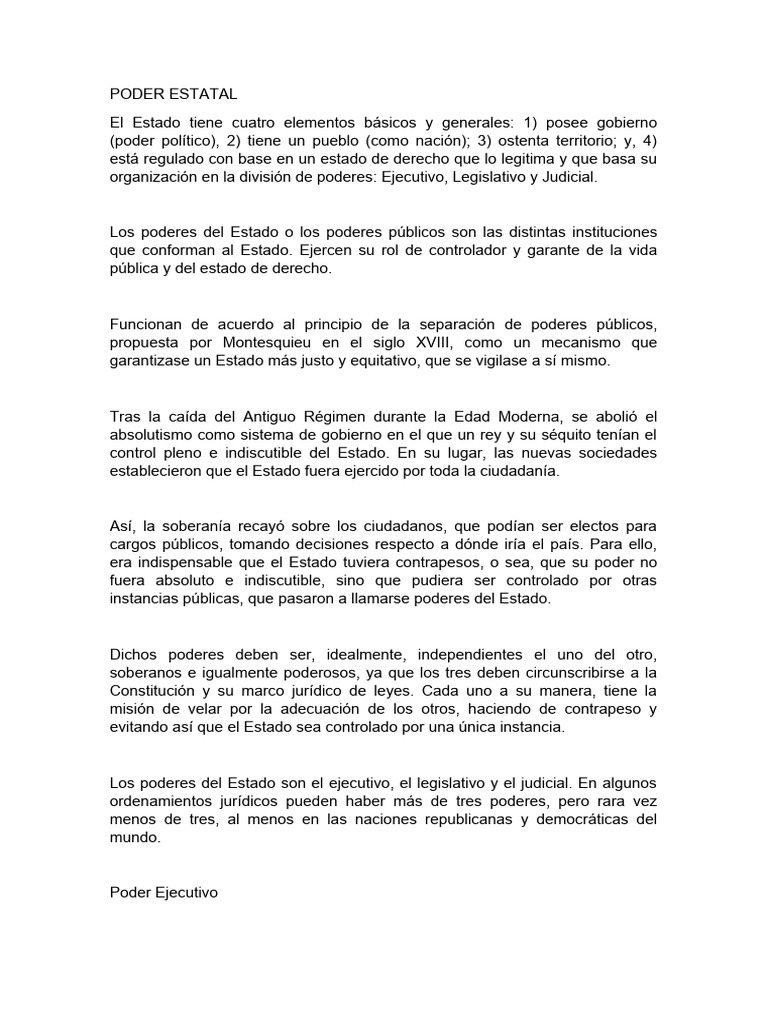 Poder Estatal | Descargar gratis PDF | Estado (política) | Separación ...