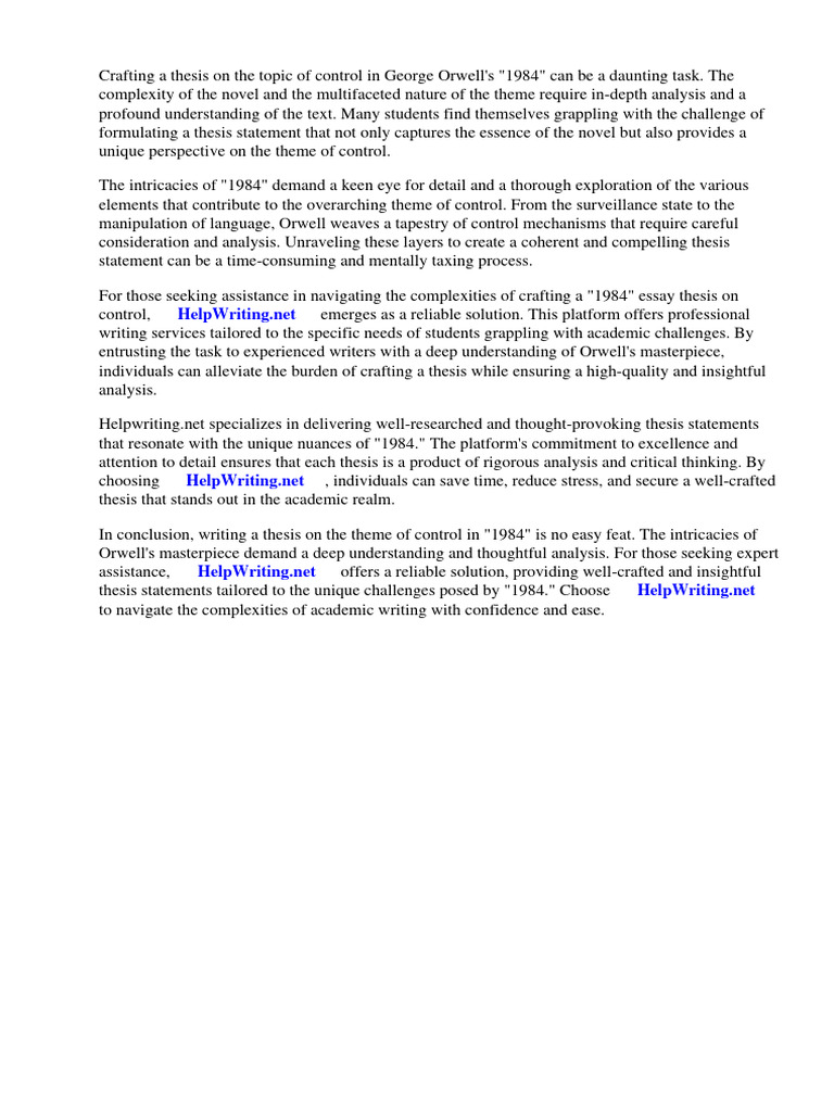 1984 Essay Thesis On Control | PDF | George Orwell | Essays